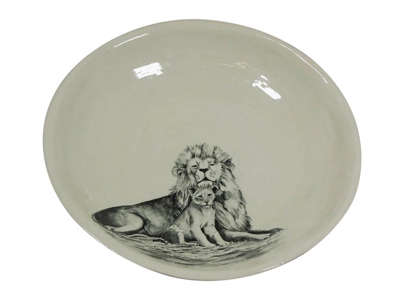 African Creative :: Ceramic Lion and Lion Cub Bowl
