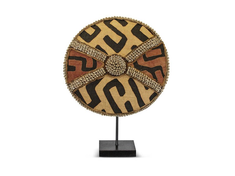 African Creative :: Bamileke Shield With Kuba Cloth And Cowrie Cross Design